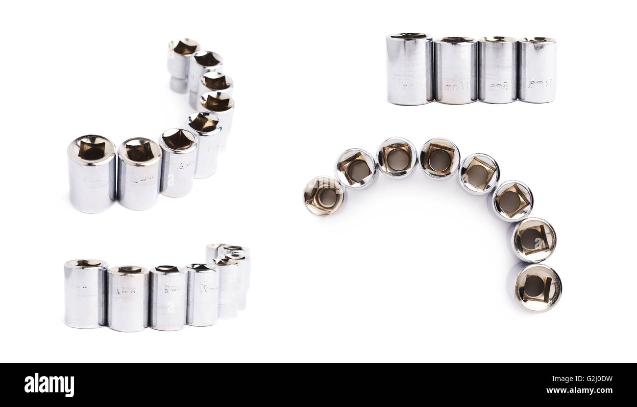 Set of line of hex socket of spanner over isolated white background ...