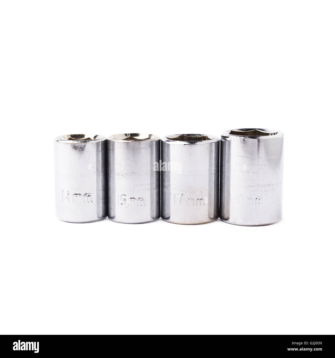 Line of hex socket of spanner over isolated white background Stock ...