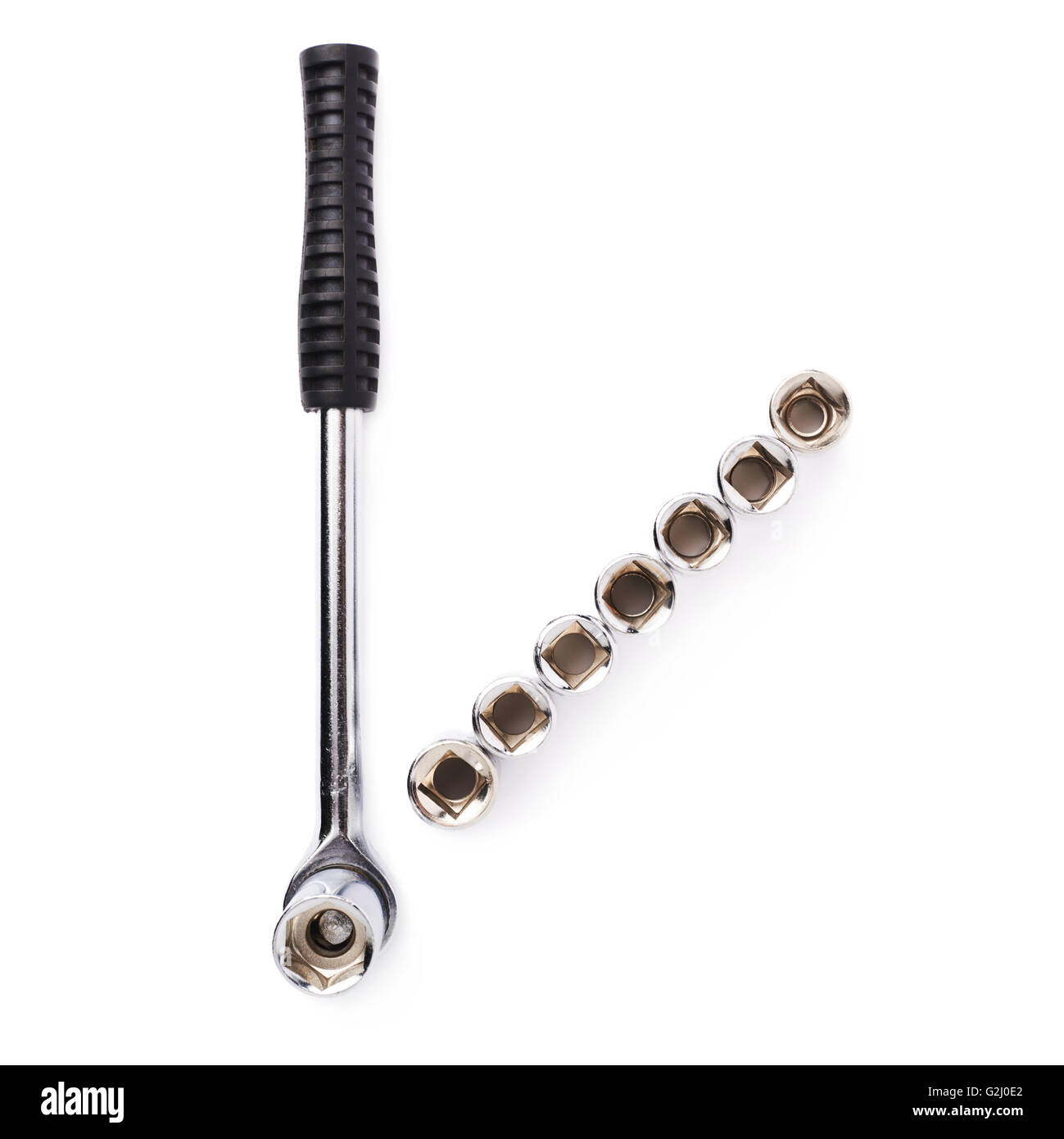 Wrench with line of sockets over white isolated background Stock Photo ...