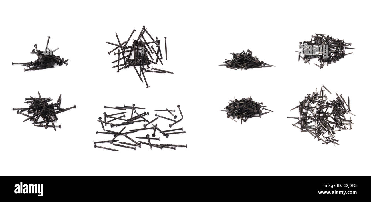 Set of pile of nails isolated over white background Stock Photo - Alamy