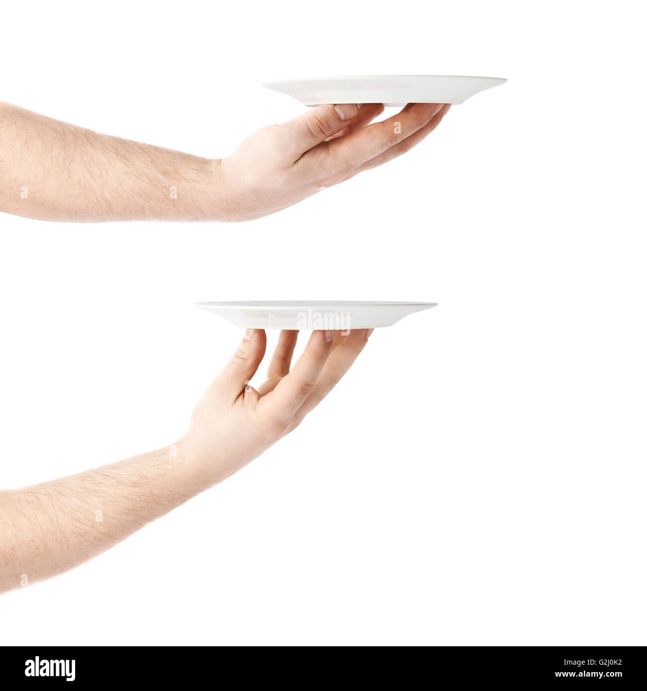 Set of hand holding a plate, composition isolated over the white ...