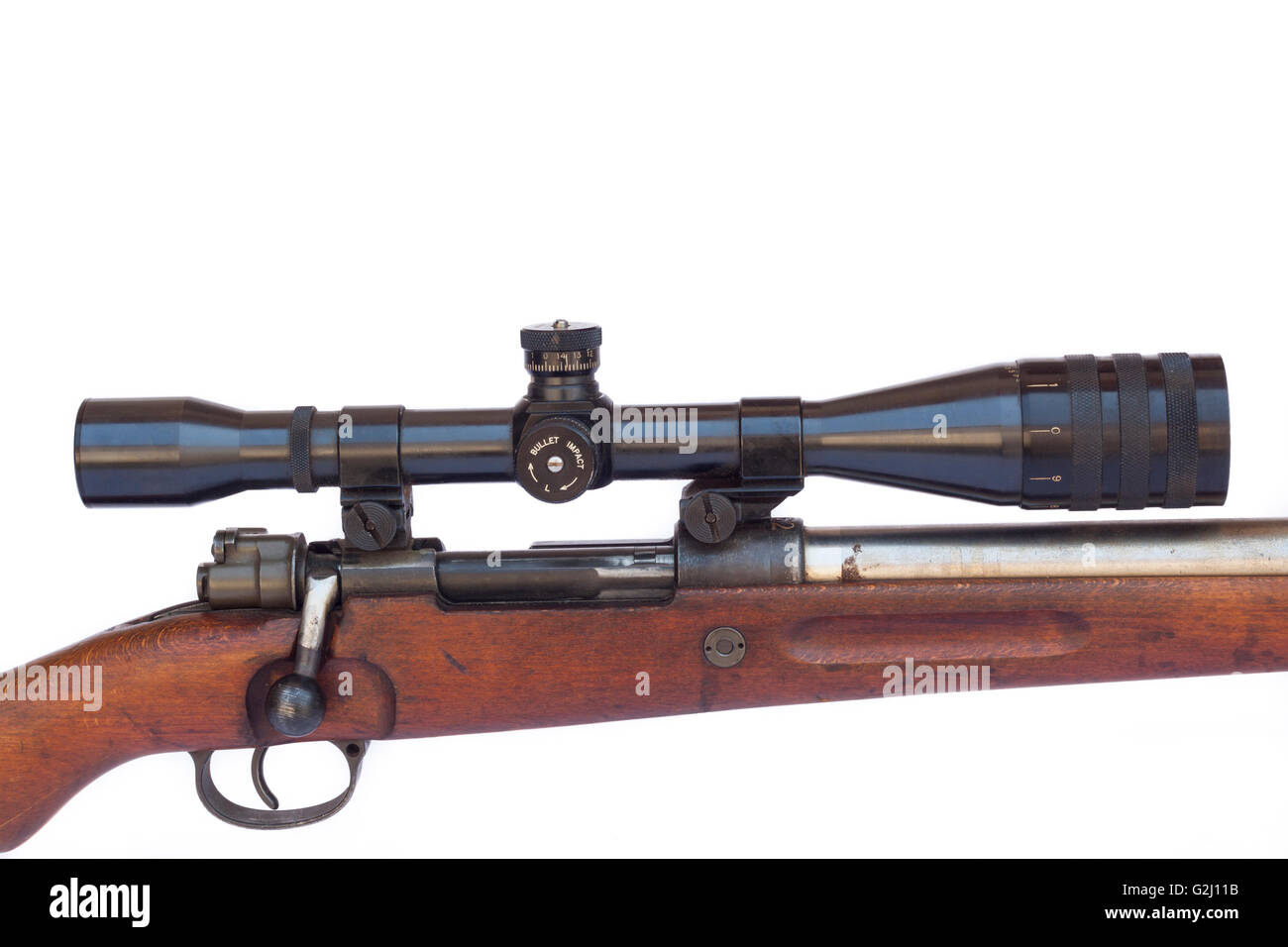 Black scope close-up on old sniper rifle isolated on white Stock Photo ...