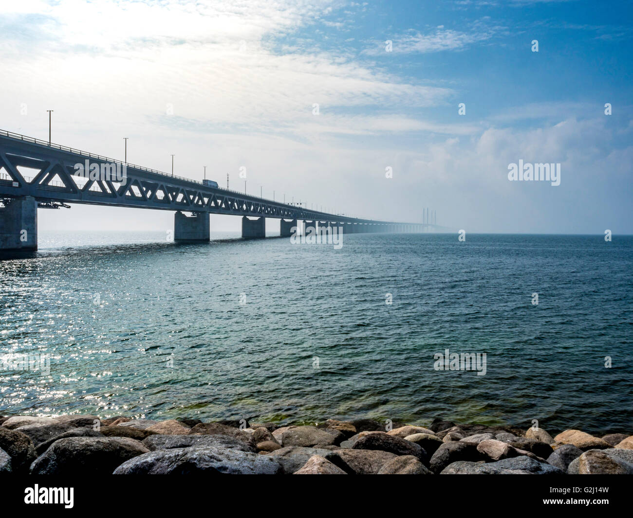 Öresund Bridge between Copenhagen and Malmö, world's longest cable ...