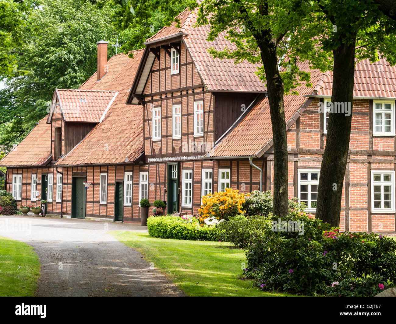 Traditional half-timbered farm house, spring, Celle, Germany Stock ...