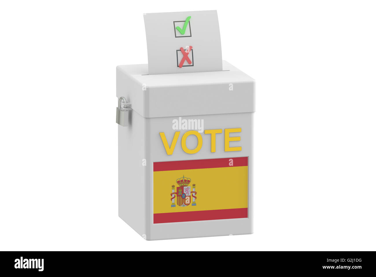 ballot box with flag of Spain, 3D rendering isolated on white ...