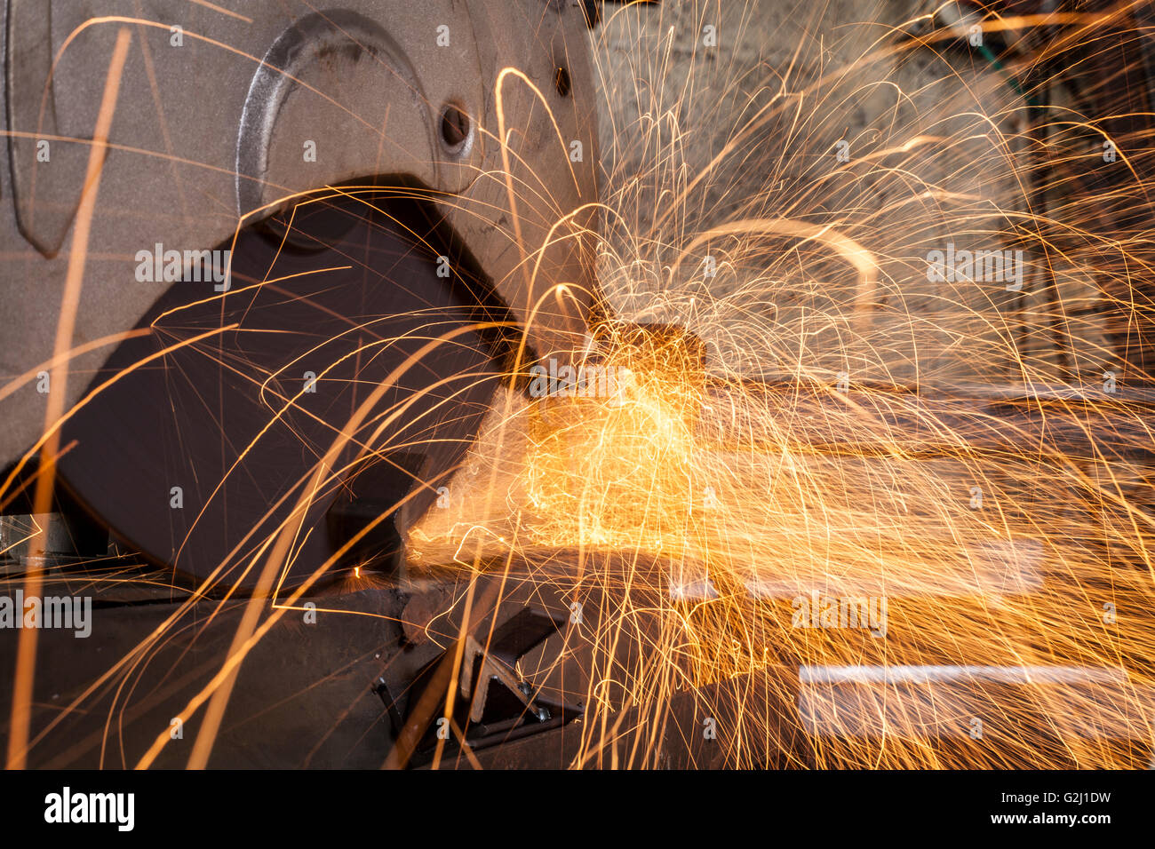 Metal cutting close-up with electrical grinder with sparks Stock Photo ...