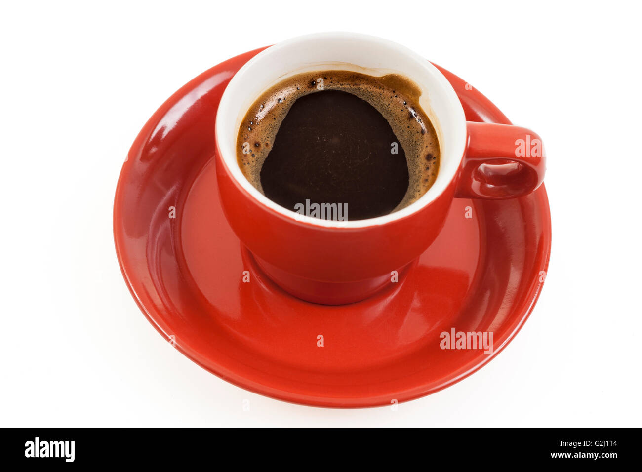 Red coffe mug with plate isolated on white background Stock Photo - Alamy