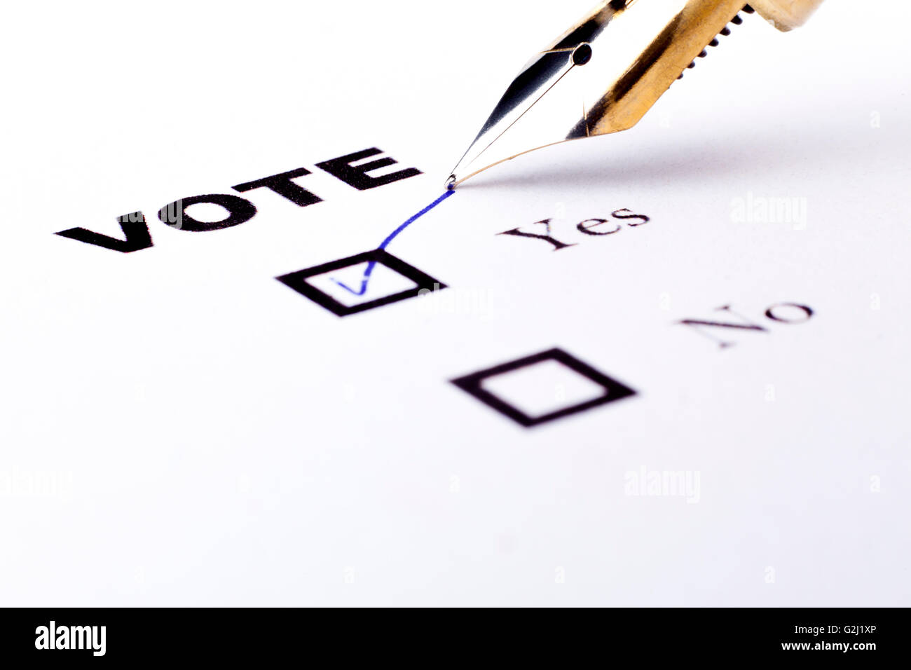 Voting Yes Or No Checkbox With Fountain Pen Yes Marked With V Stock 