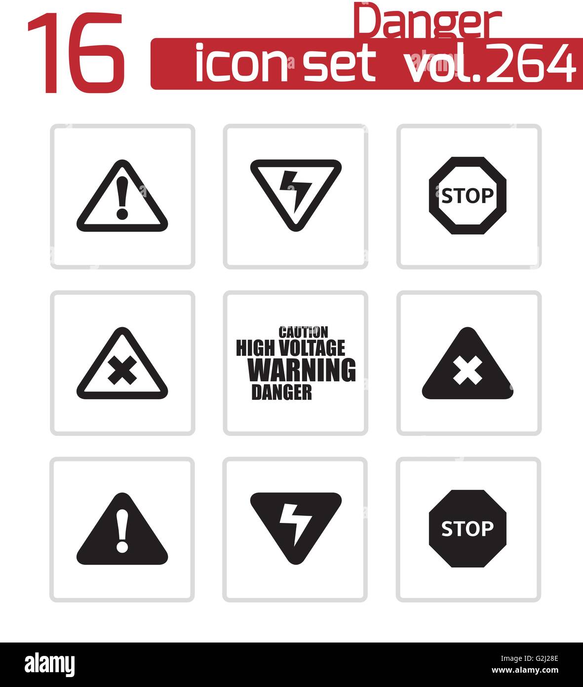 Vector black danger icons set Stock Vector Image & Art - Alamy