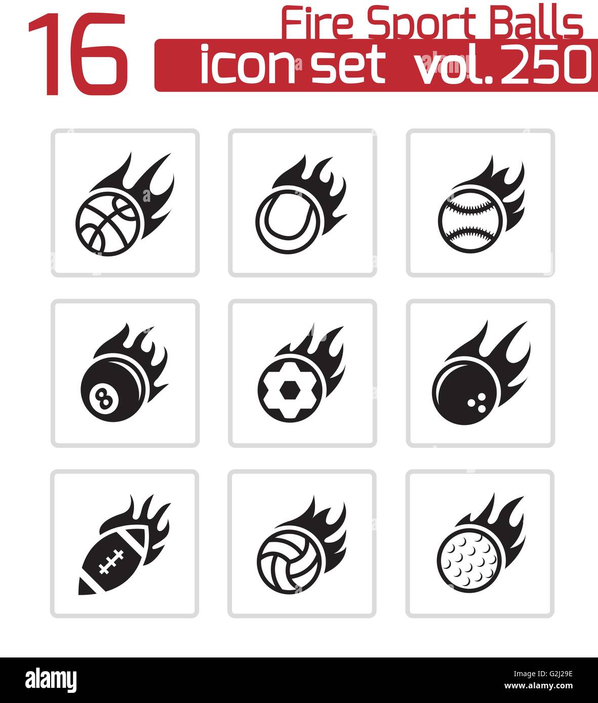 Vector black fire sport balls icons set Stock Vector Image & Art - Alamy