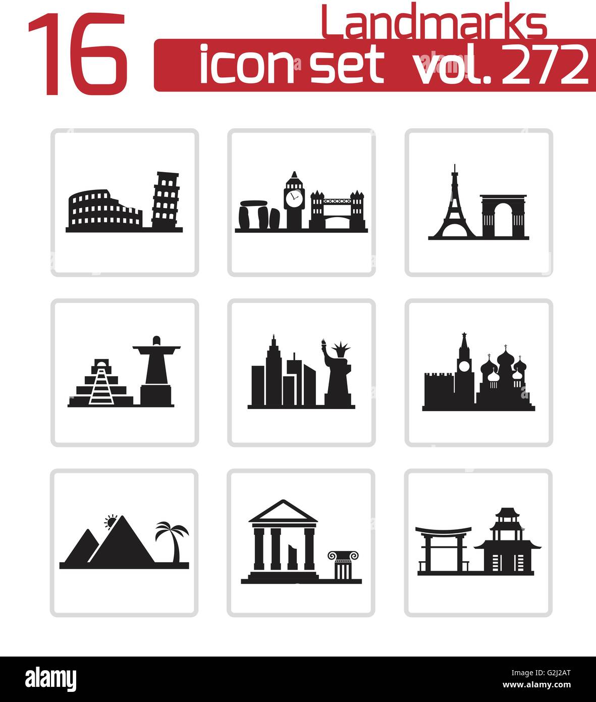 Vector black landmarks icons set Stock Vector Image & Art - Alamy