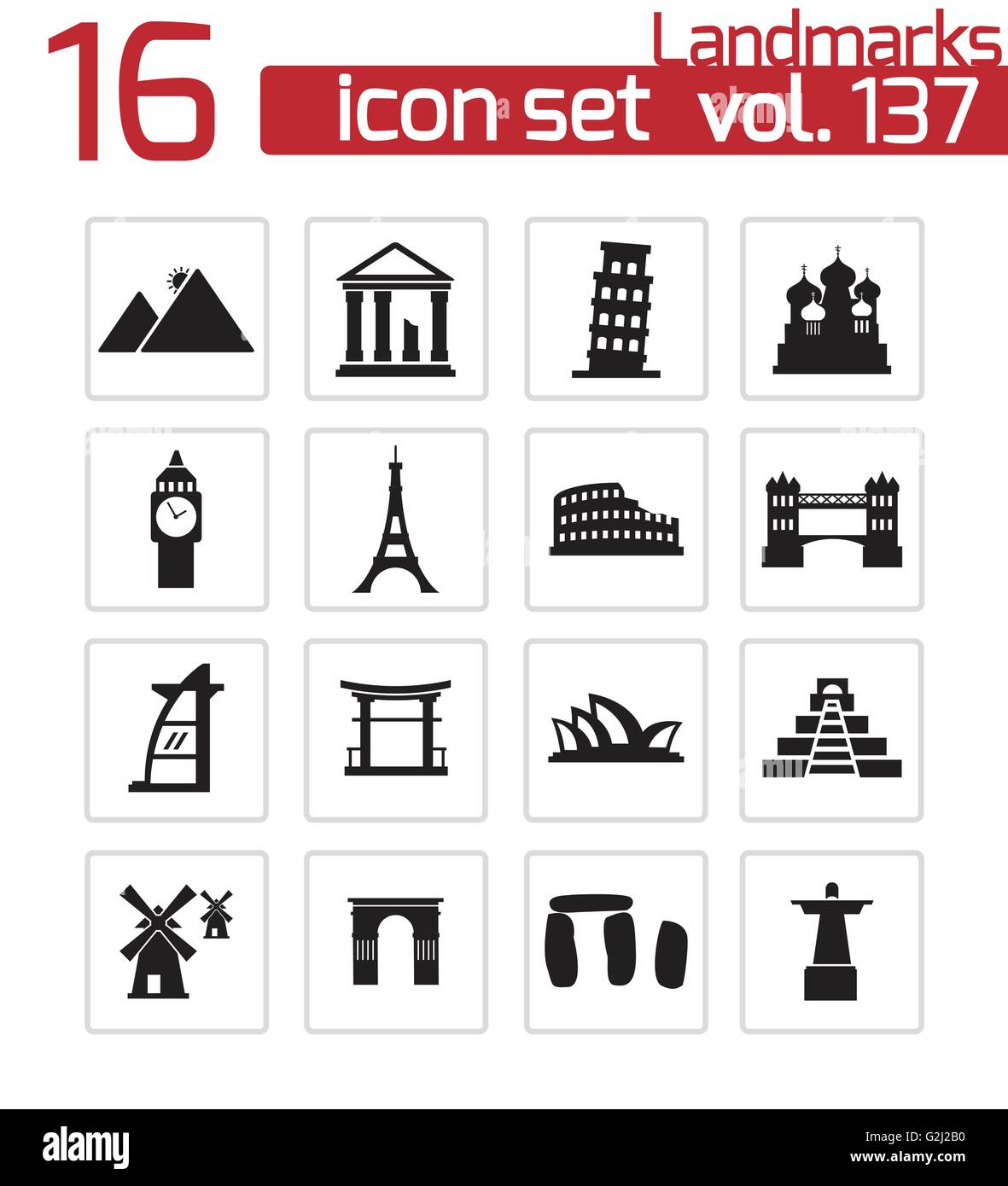 Vector black landmark icons set Stock Vector Image & Art - Alamy