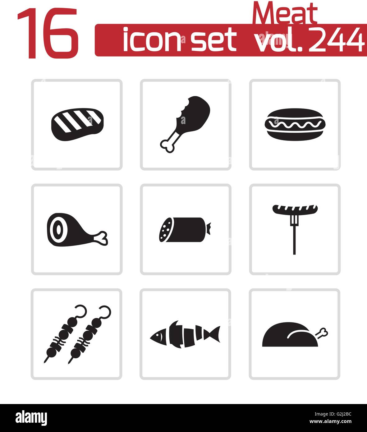 Vector black meat icons set Stock Vector Image & Art - Alamy