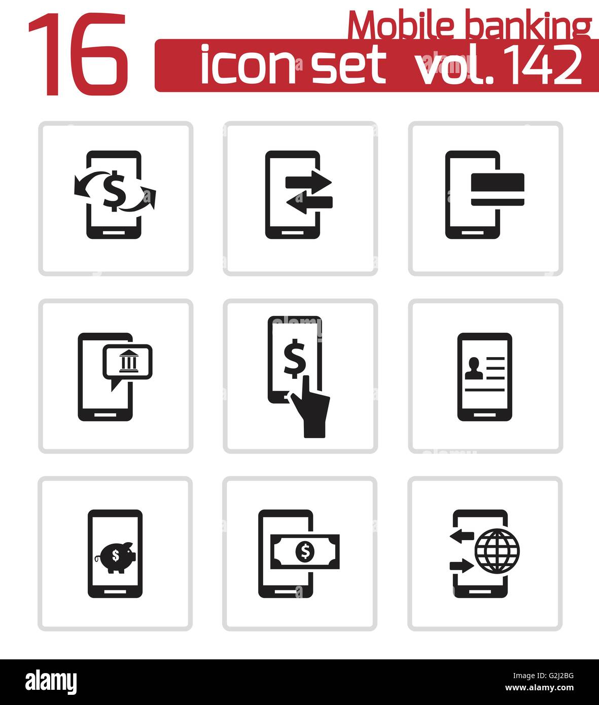 Vector black mobile banking icons set Stock Vector Image & Art - Alamy