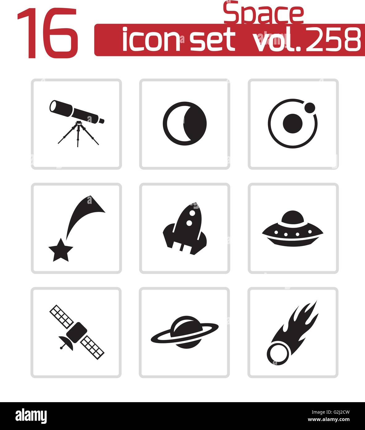 Vector black space icons set Stock Vector Image & Art - Alamy