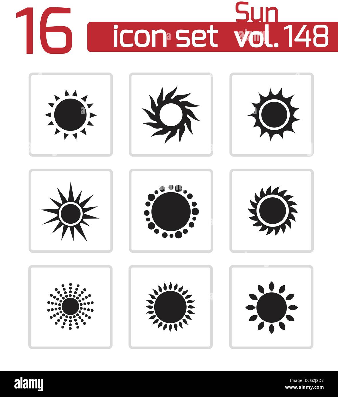 Vector black sun icons set Stock Vector Image & Art - Alamy
