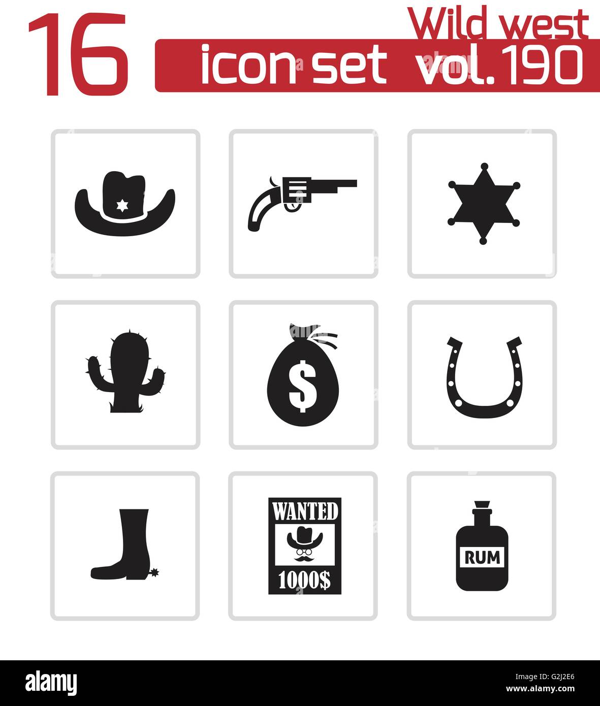 Vector black wild west icons set Stock Vector Image & Art - Alamy