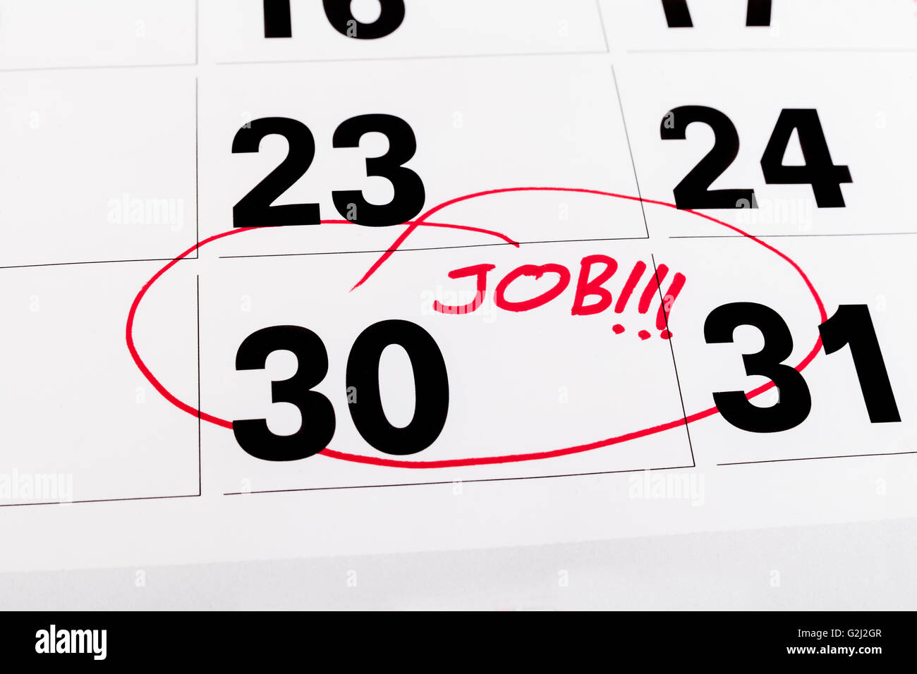 Calendar with marked with red on the 30-th for job fining deadline ...