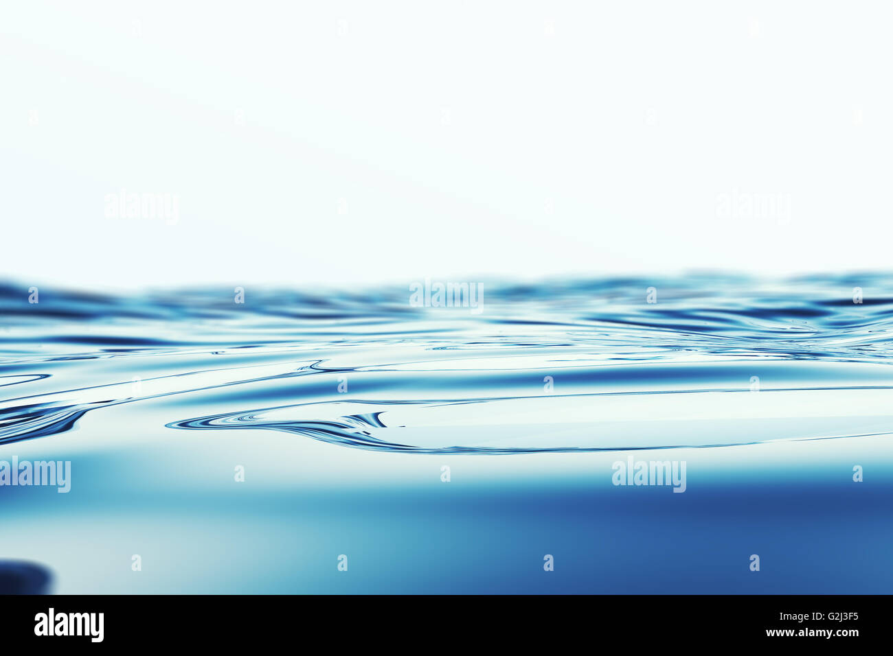 Blue sea water surface horizon with depth of field effects. 3d ...