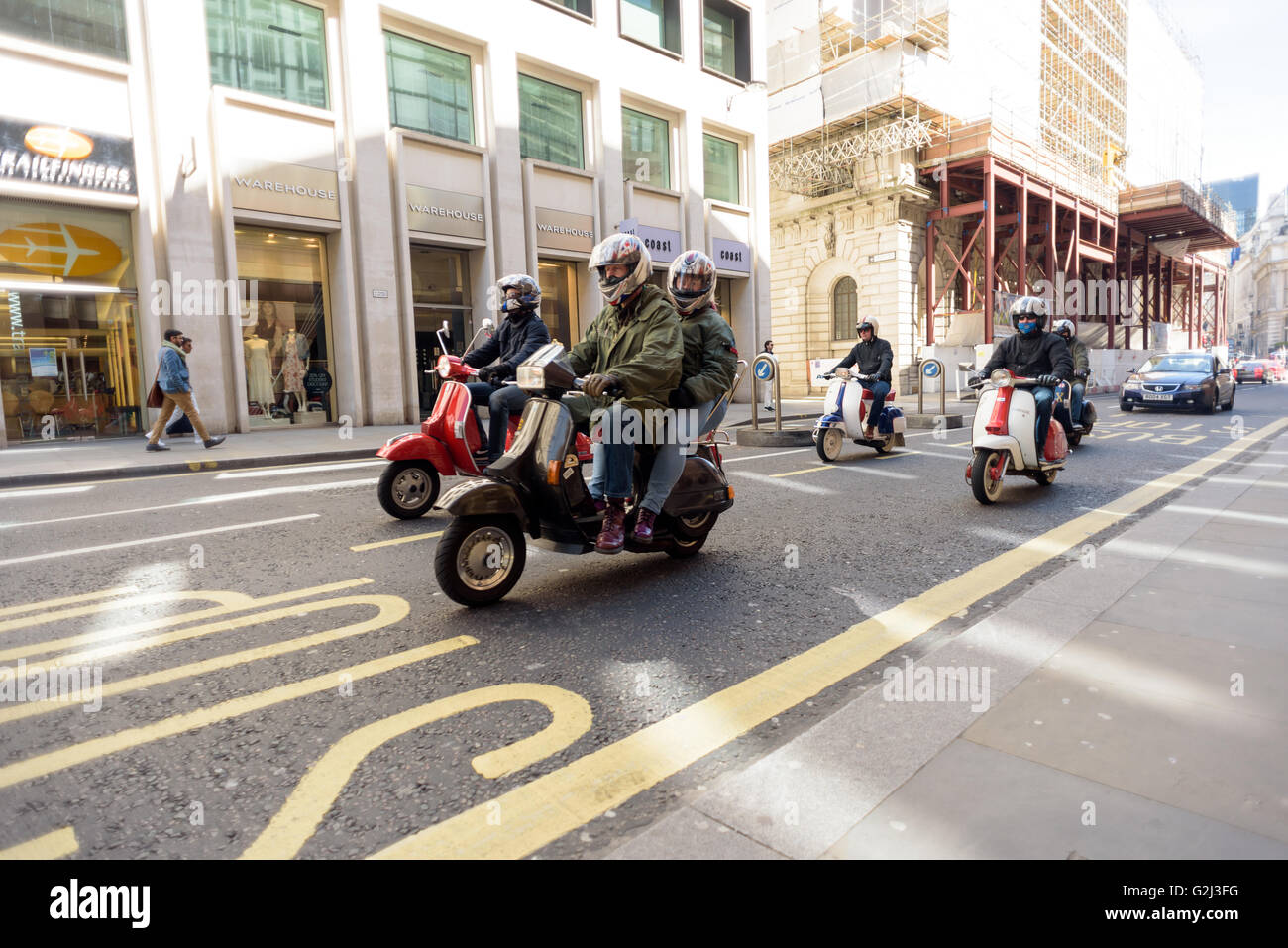 Mods ride their scooters as part of the May Day London to Brighton ...