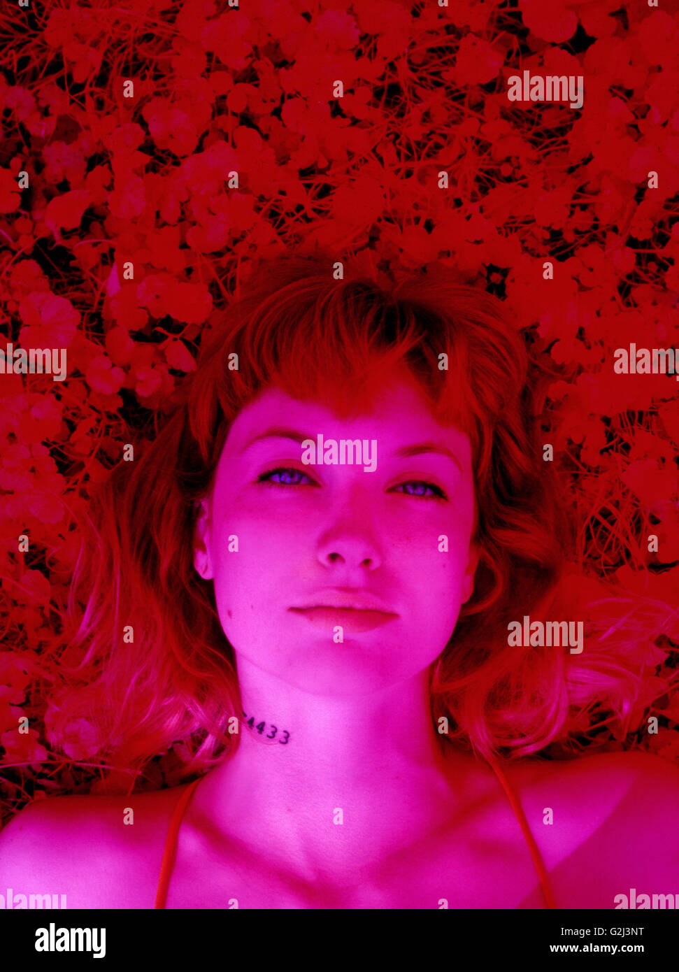 Woman With Numbers Tattooed on Neck, High Angle View, Head and ...