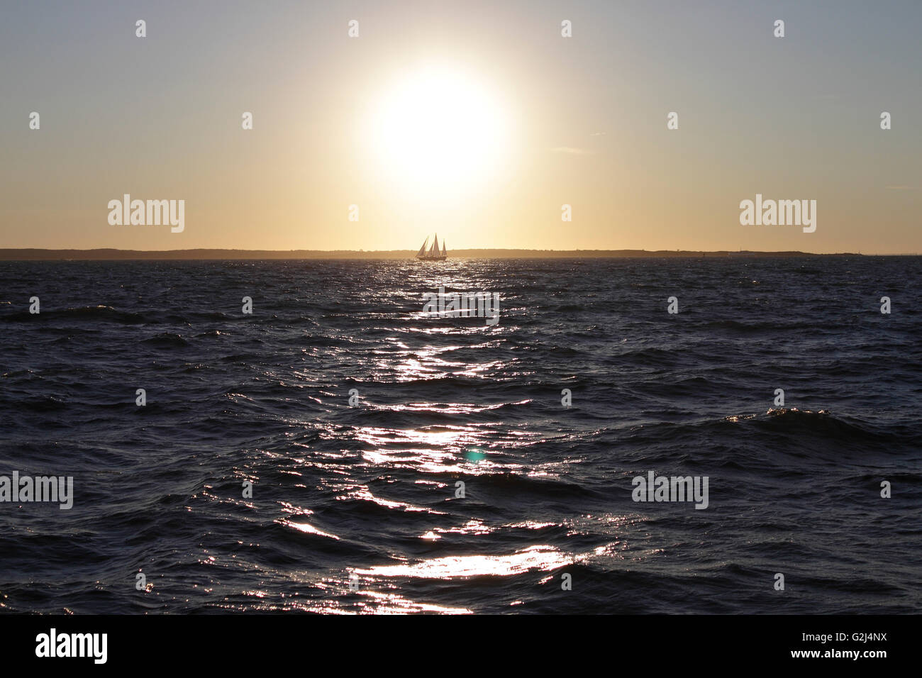 Sailboat at Sunset, Nantucket Sound of Martha's Vineyard, Massachusetts ...