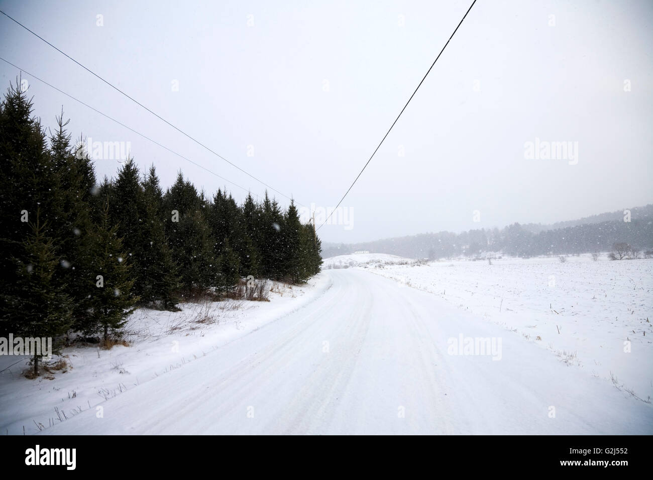 Snowy Road Landscape Stock Photo - Alamy