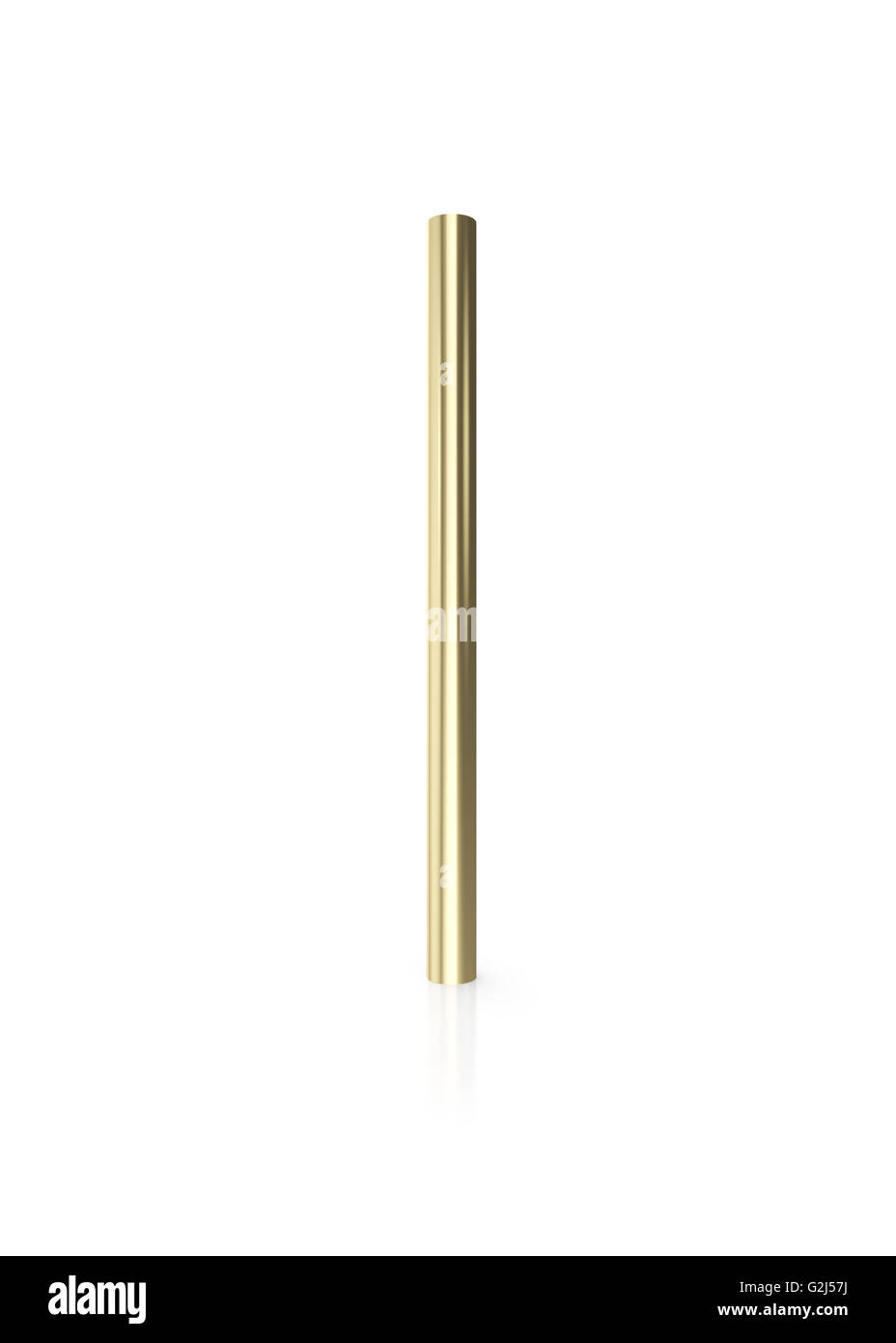 Gold pipes isolated on white background with reflect floor. 3d ...