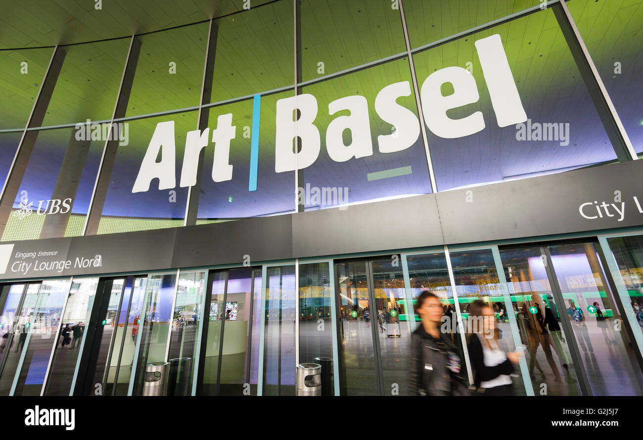 Basel, Switzerland - June 17, 2014: Entry o the exhibition hall of Art ...
