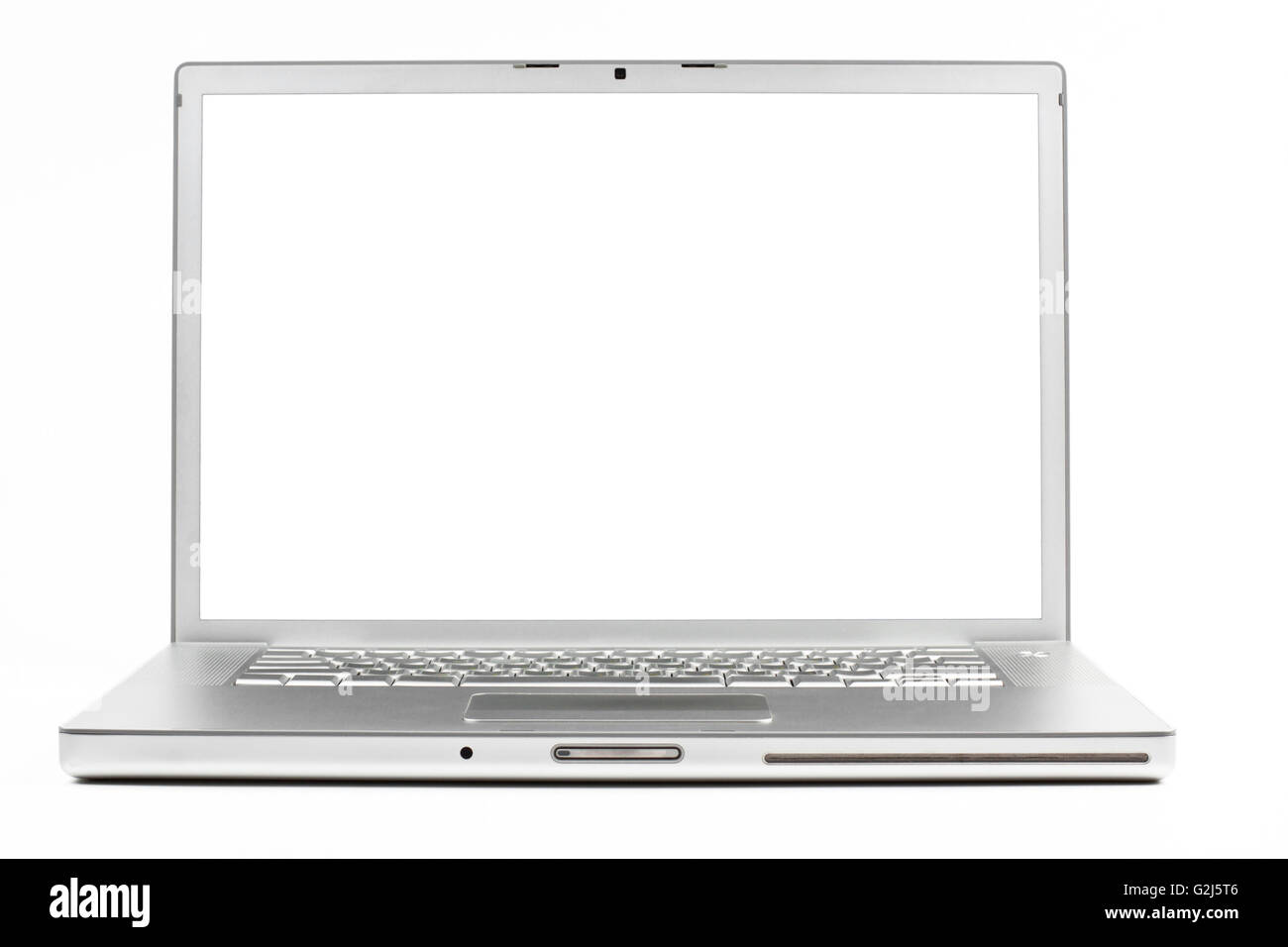 silver laptop front wiev with black screen isolated on white background ...