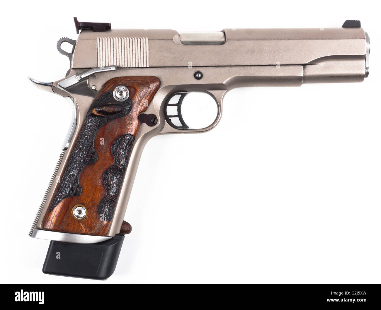 Silver color pistol side view isolated on white background Stock Photo ...