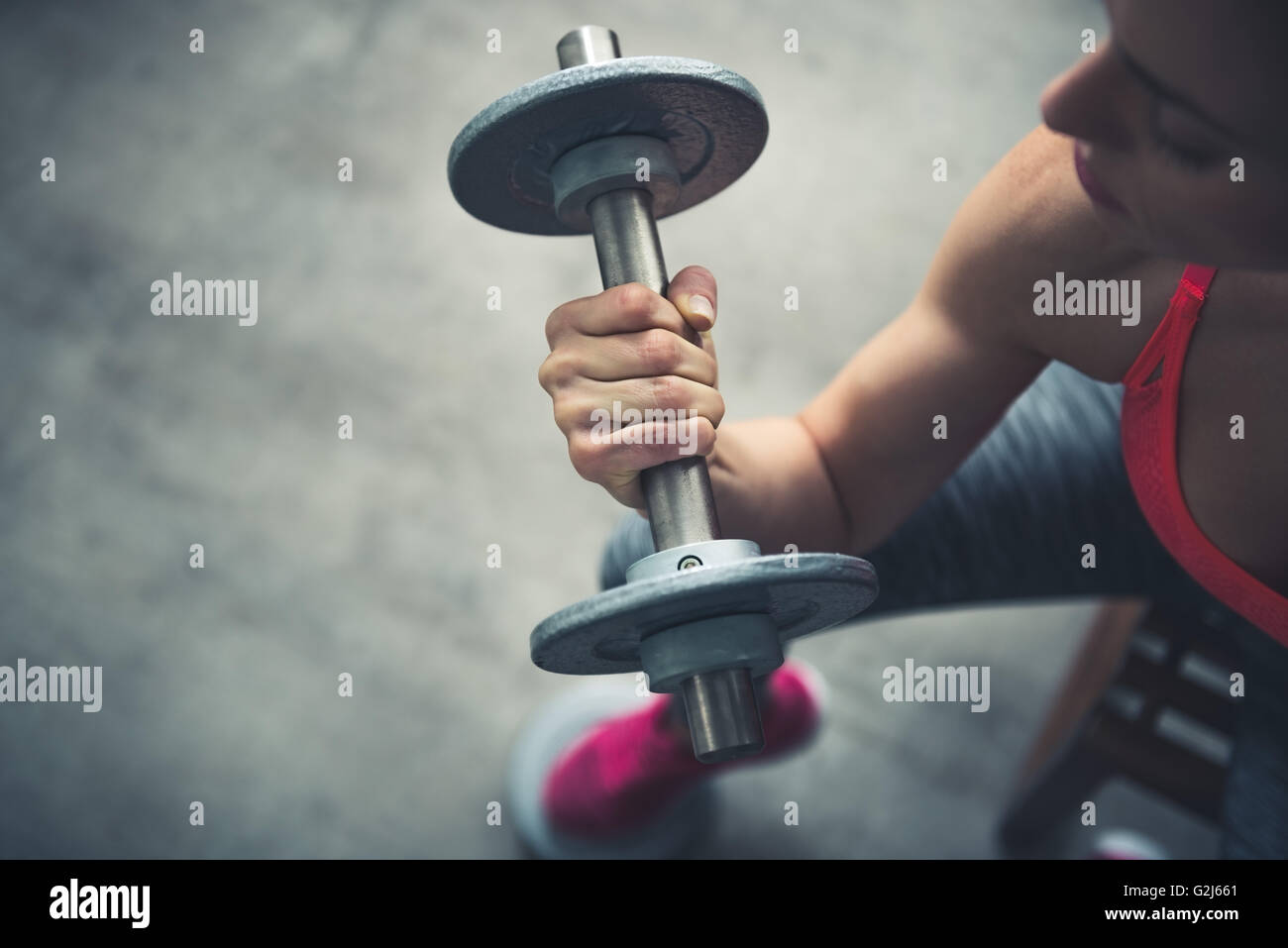 Body and mind workout in loft fitness studio. Closeup on fitness woman ...