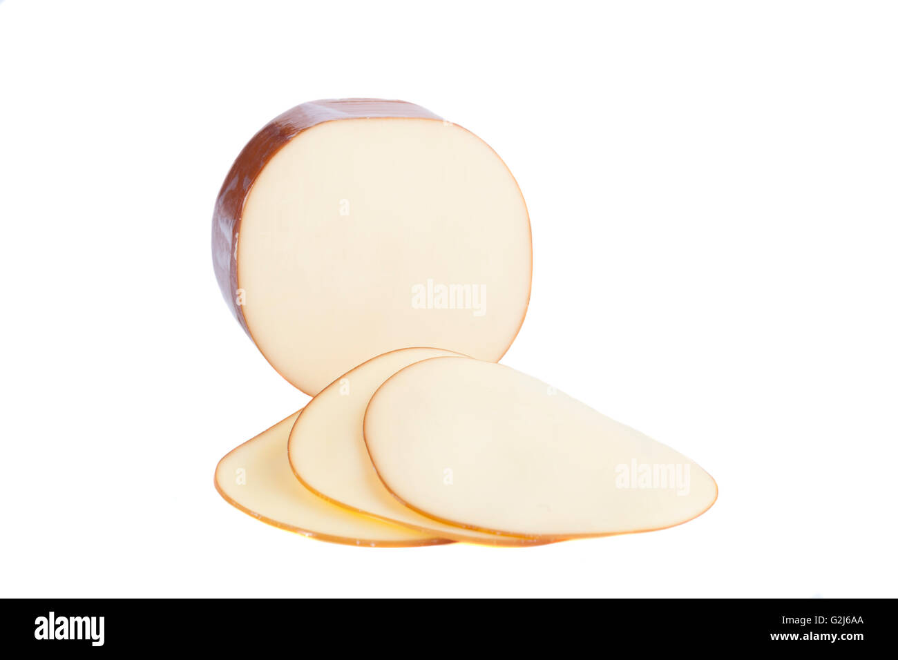 Round cheese sliced isolated on white background Stock Photo - Alamy