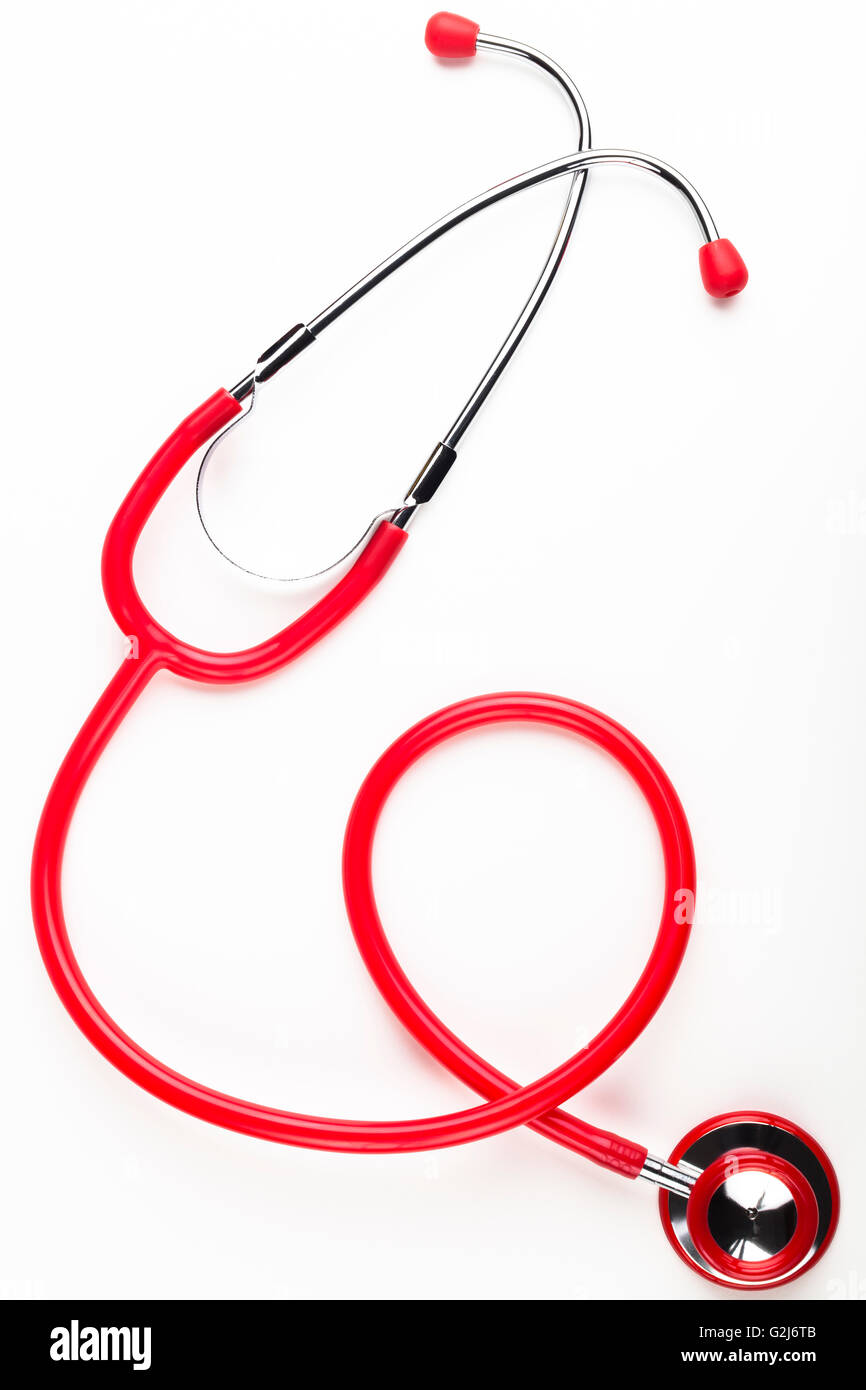 Single red stethoscope isolated on white background Stock Photo - Alamy