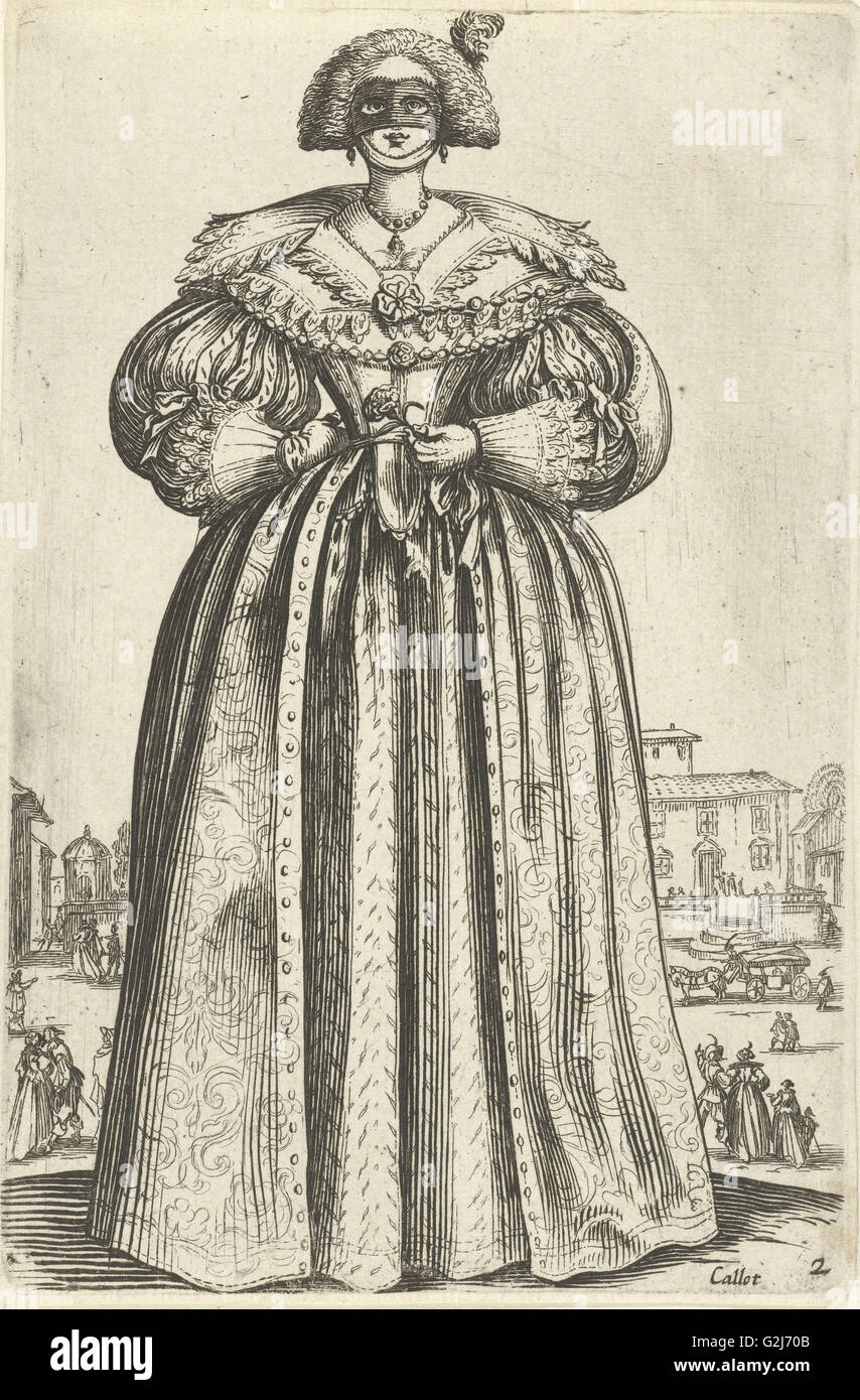 Lady with mask and flower, seen from the front, Anonymous, 1630 - 1690 ...