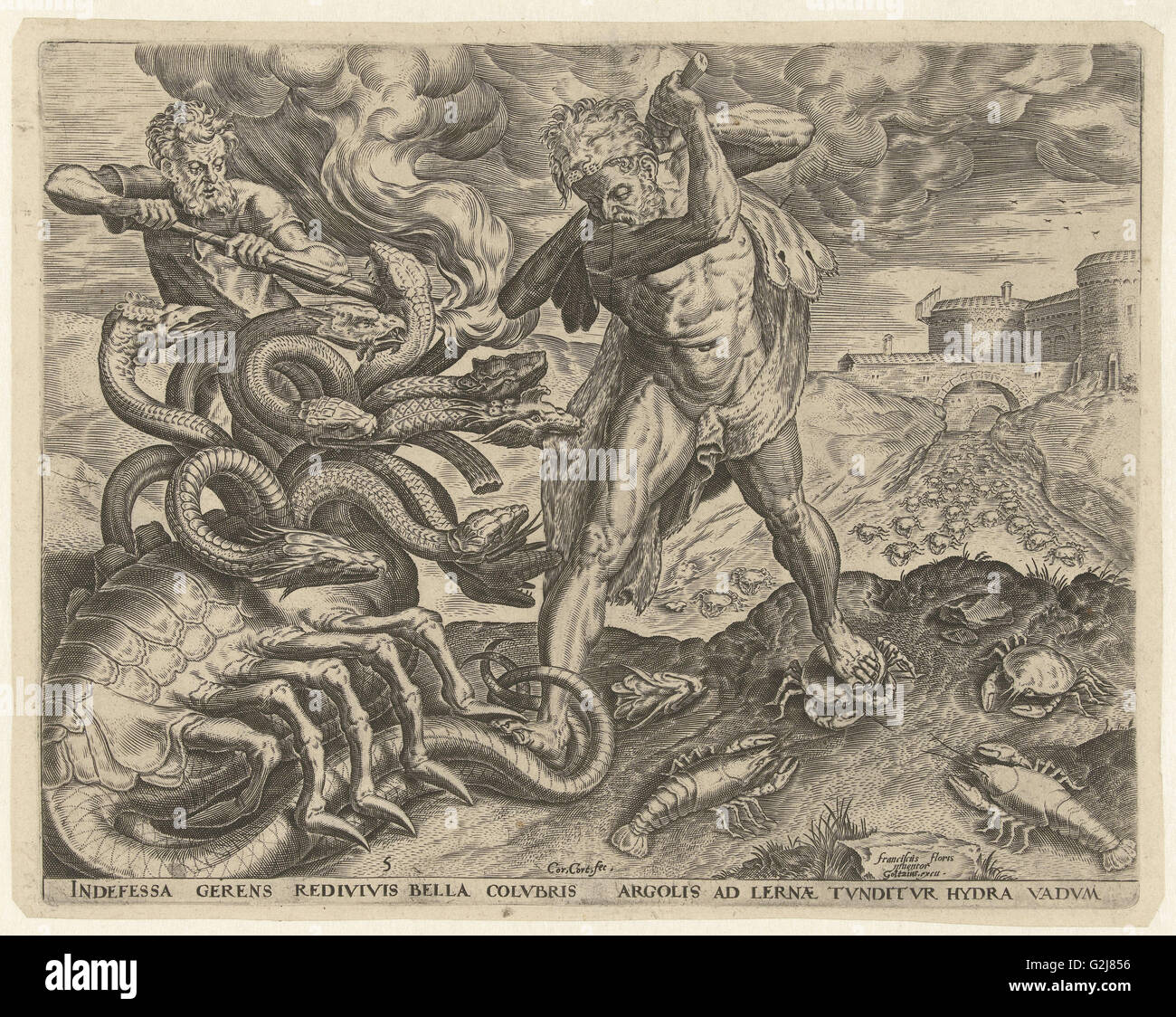 Hercules overcomes the Hydra of Lerna, Cornelis Cort, Julius Goltzius ...