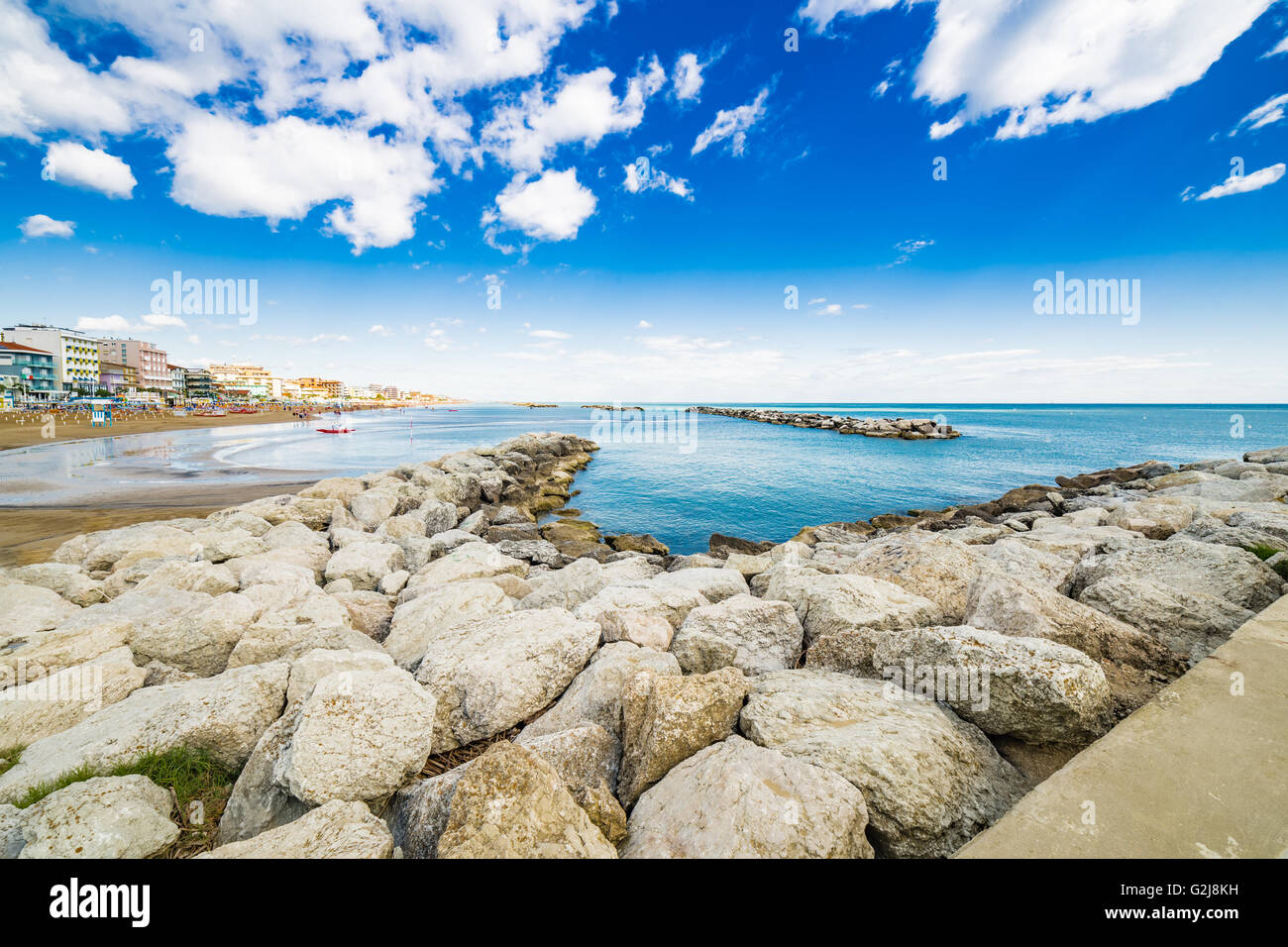 Panorama of the Adriatic Riviera in Romagna, Italy, with beaches, sea ...