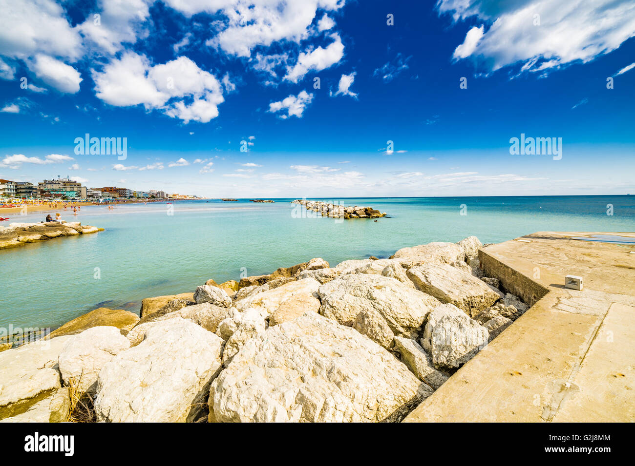 Panorama of the Adriatic Riviera in Romagna, Italy, with beaches, sea ...