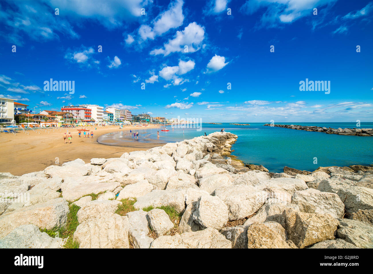 Panorama of the Adriatic Riviera in Romagna, Italy, with beaches, sea ...