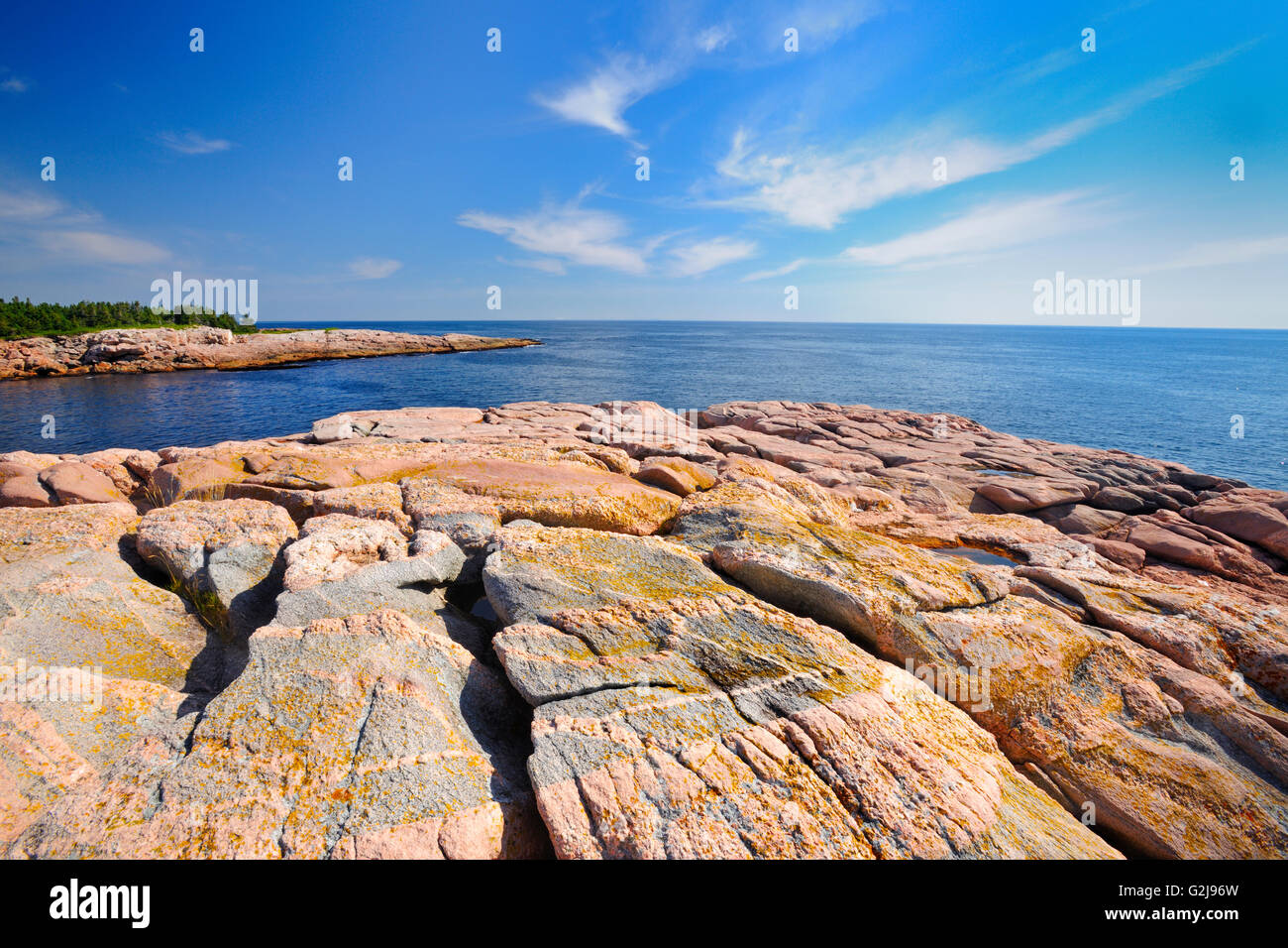 Rocky shoreline along the Atlantic Ocean Cape Breton Highlands National ...