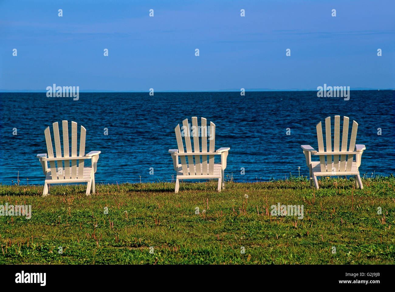 Chairs by the Gulf of St. Lawrence Baie-des-Sables Quebec Canada Stock ...