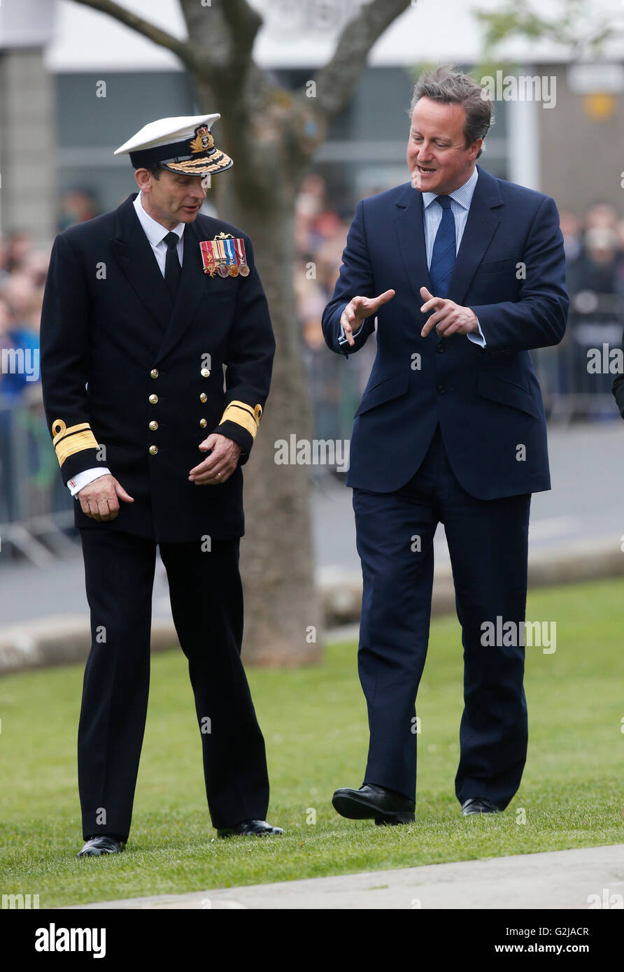 Rear Admiral John Weale and Prime Minister David Cameron attend a ...