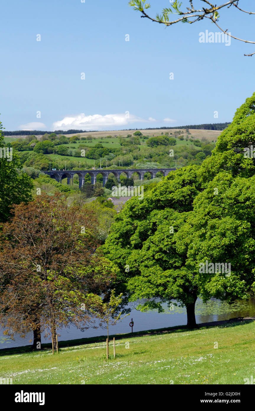 The Lake with Cefn Coed Y Cymmer viaduct, Cyfarthfa Castle former home ...