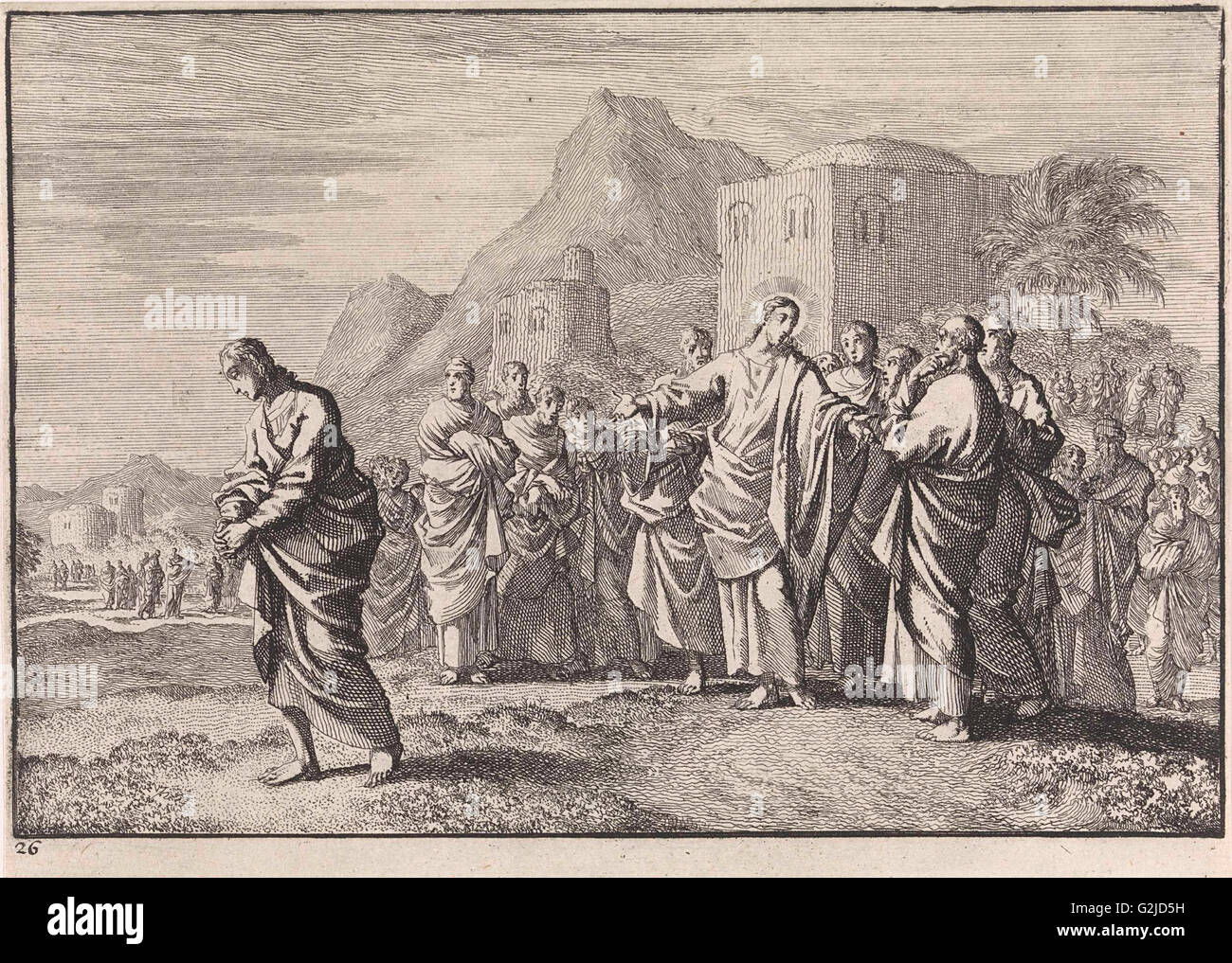 Christ gives advice to a rich young man, Jan Luyken, 1703 Stock Photo ...