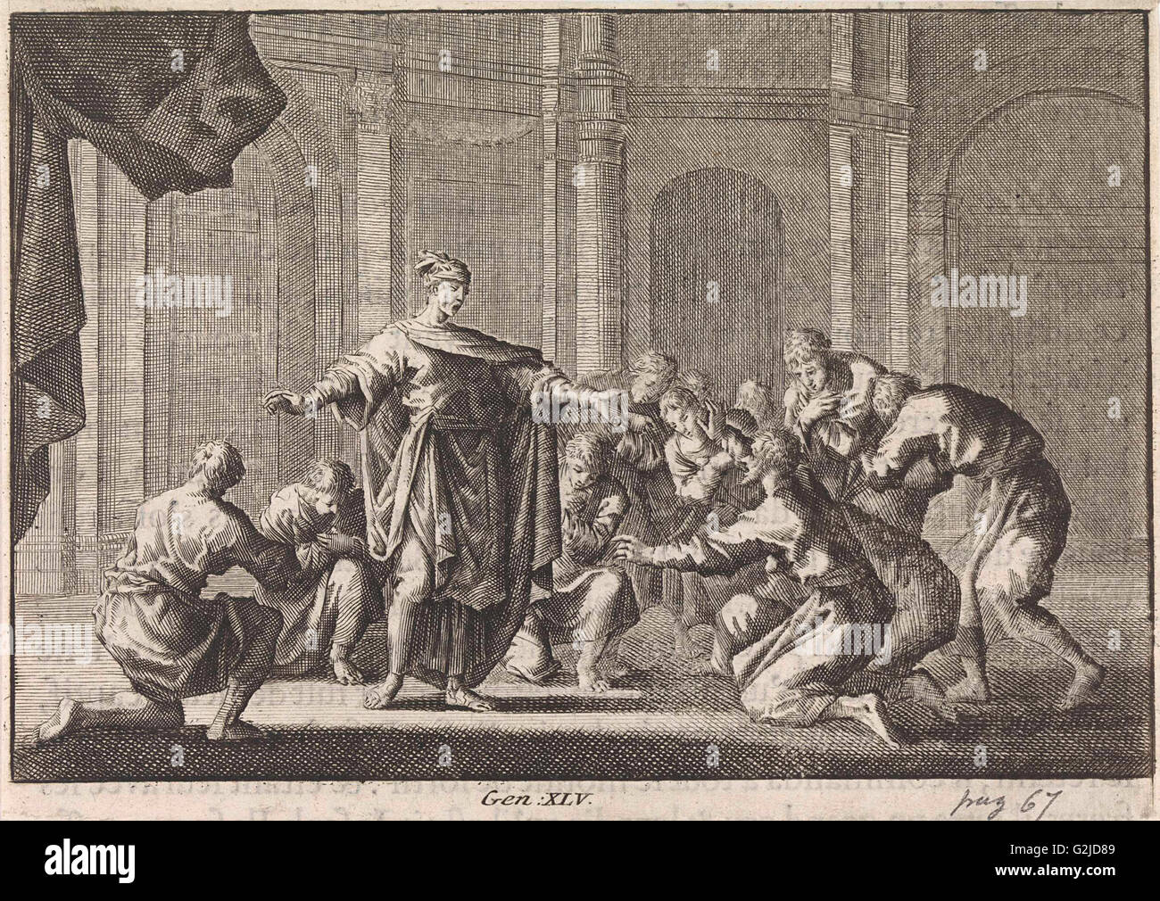 Joseph reveals himself to his brothers, Jan Luyken, Pieter Mortier ...