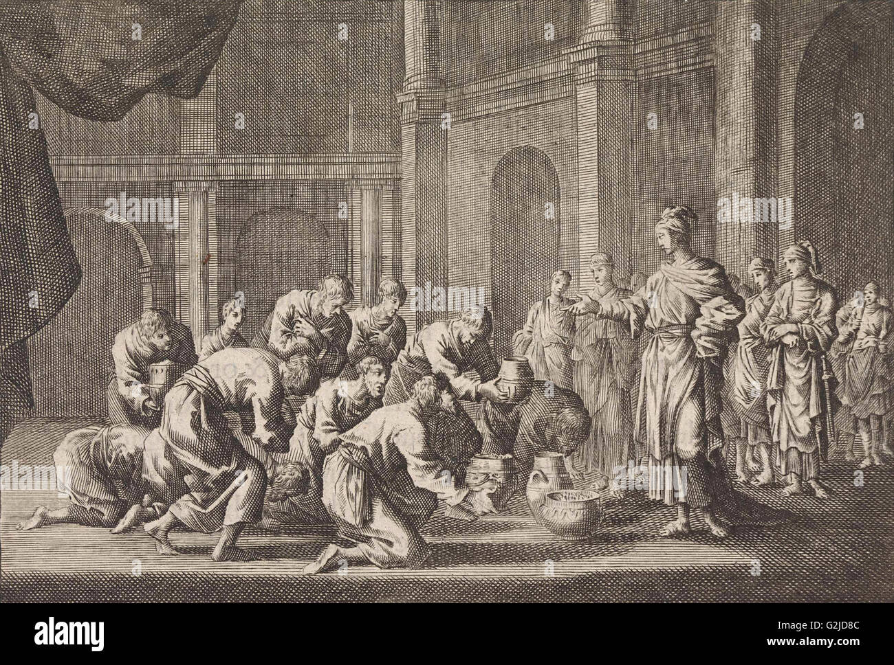 Joseph's brothers kneel before him, Jan Luyken, Pieter Mortier, 1703 ...