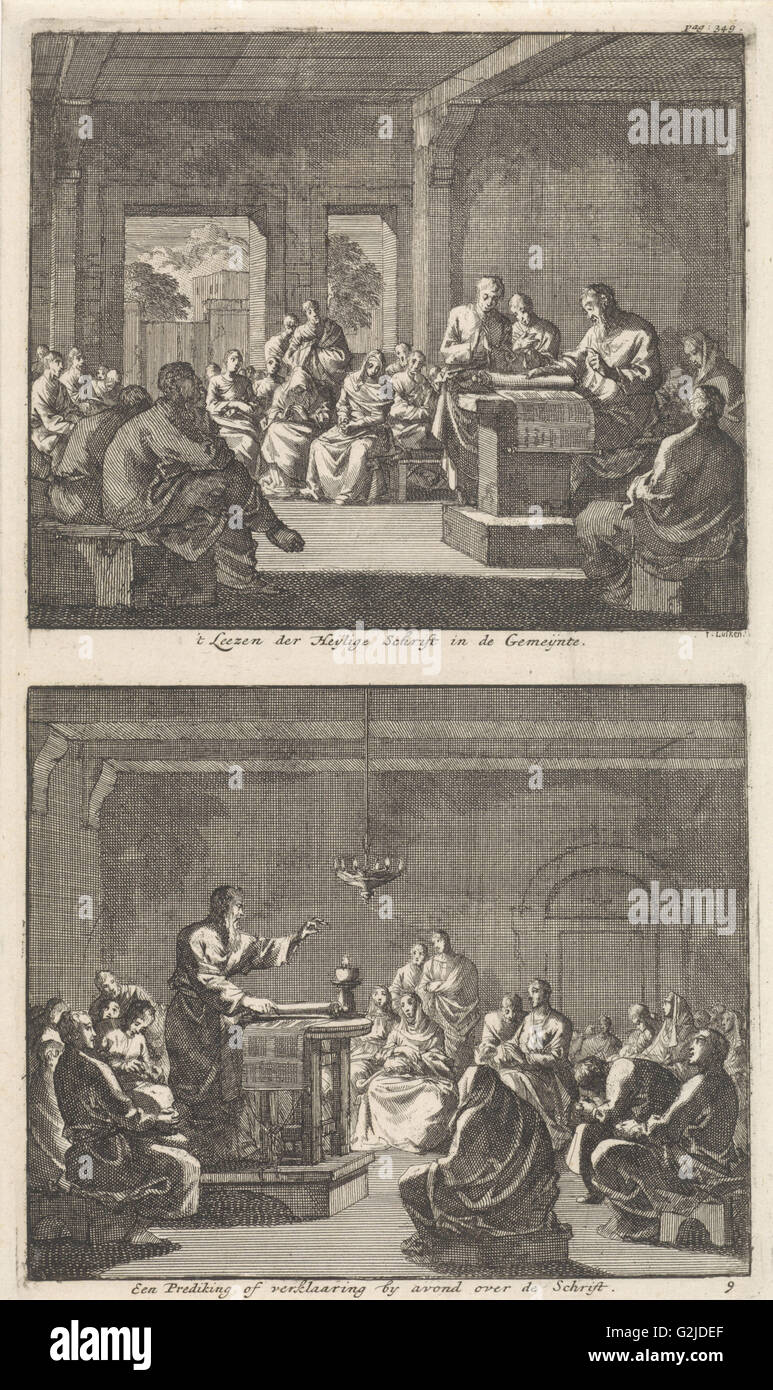 Early Christian community listening to a reading from the Bible and ...