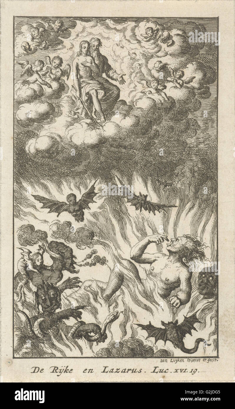 Vision of the rich man in hell, Jan Luyken, 1681 Stock Photo - Alamy