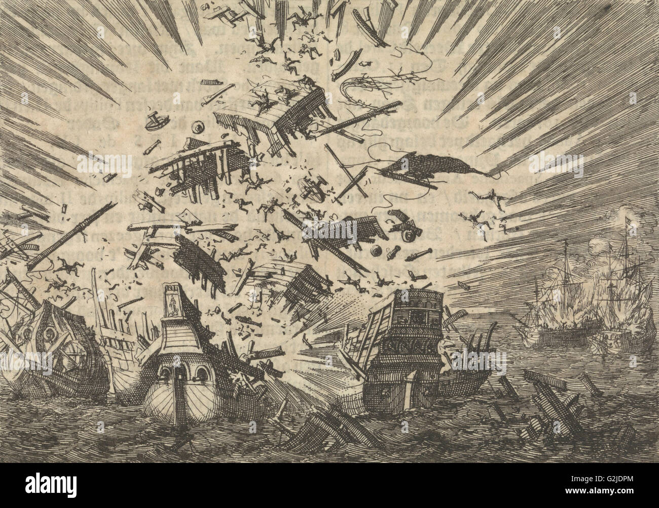 The Dutch ship "Walcheren" explodes along with five Portuguese ships ...