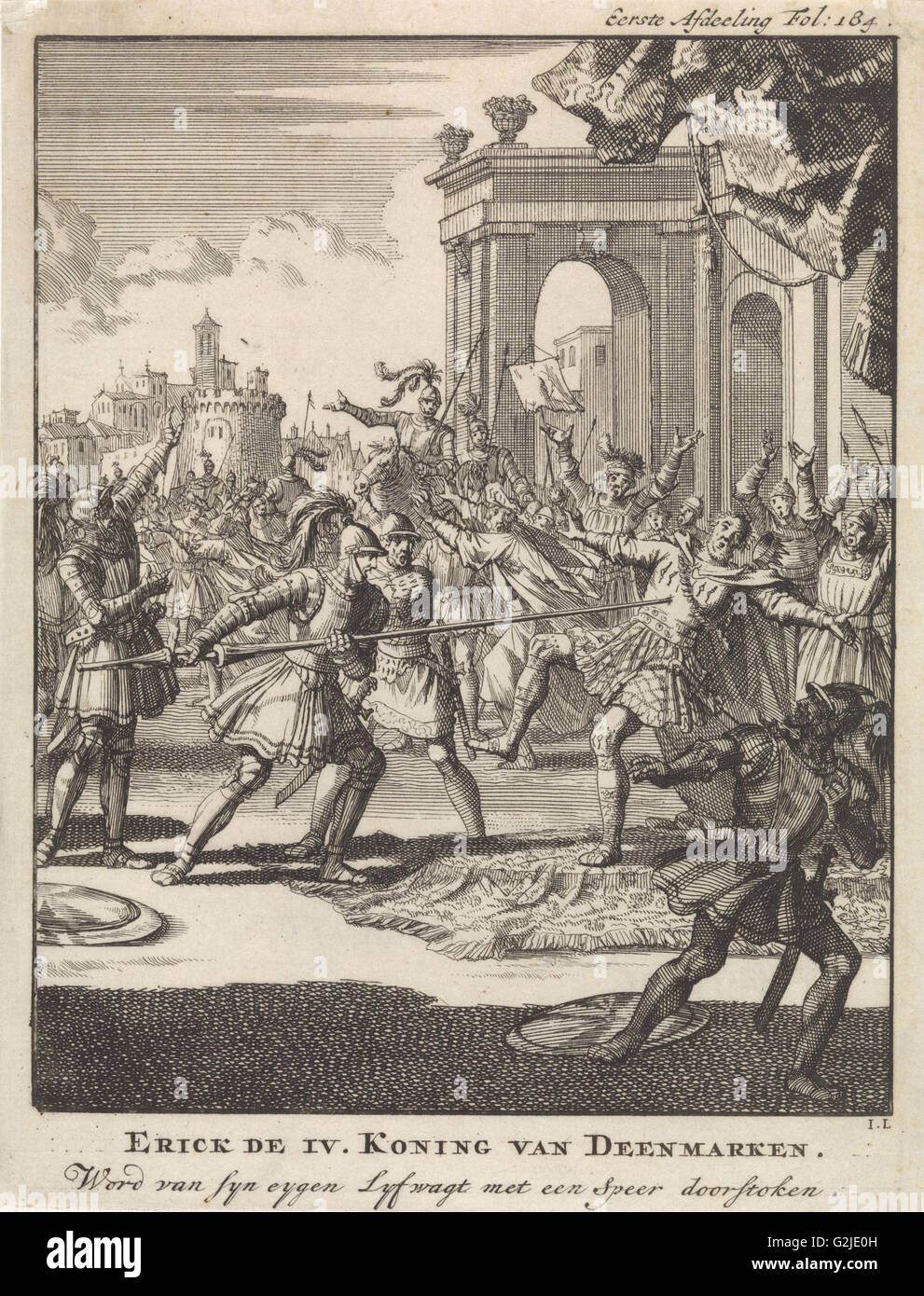 Eric IV of Denmark pierced by his own bodyguard with a spear, 1250, Jan ...